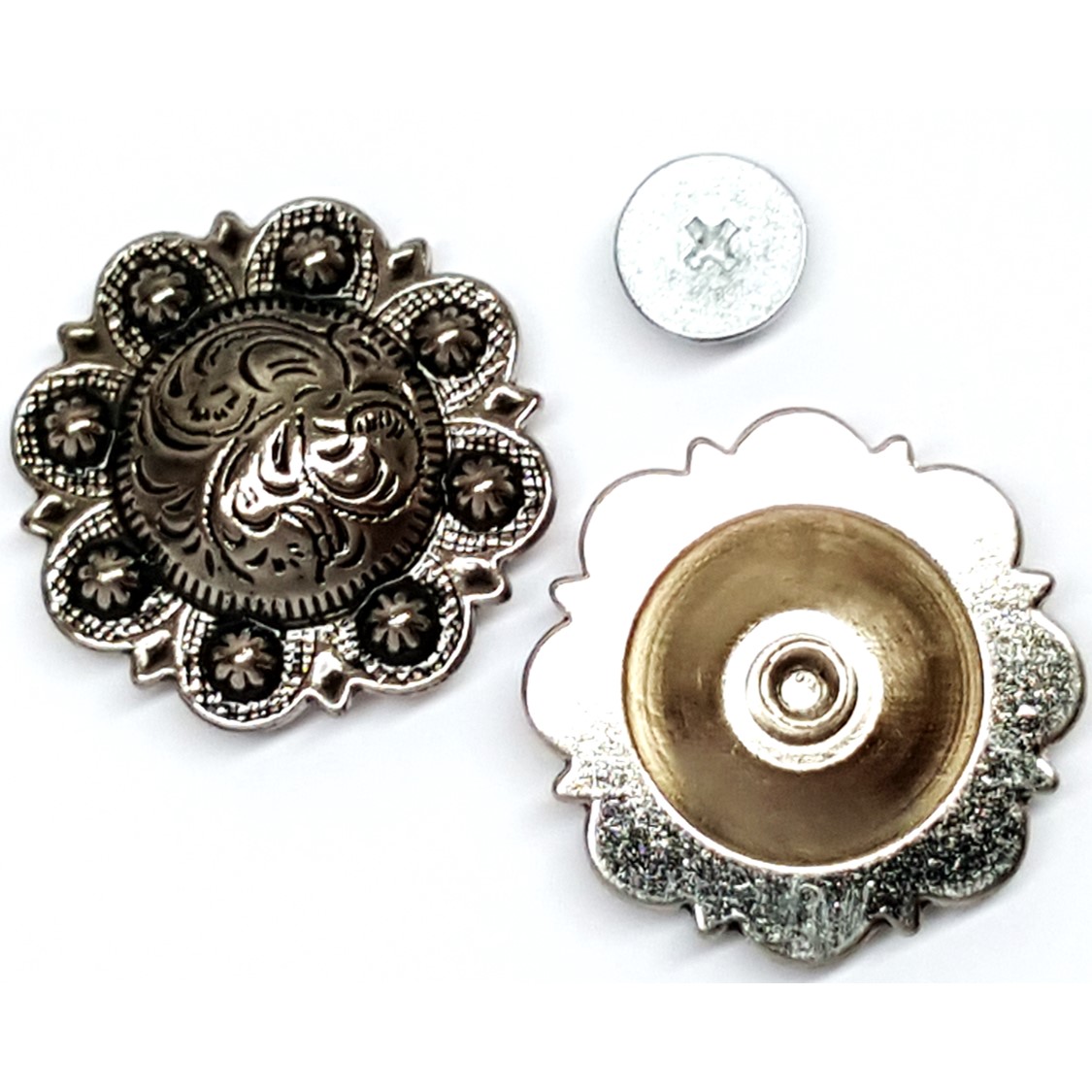 2 Pack 1-1/4" Round Berry Antiqued Silver Engraved Concho With Chicago ...