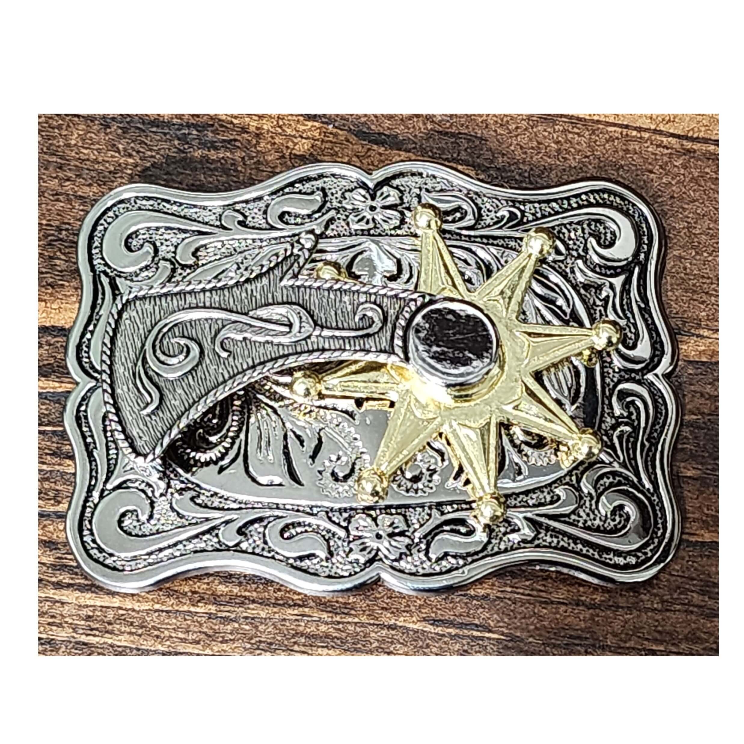 Western Antiqued Moveable Spur Belt Buckle ⋆ Hill Saddlery