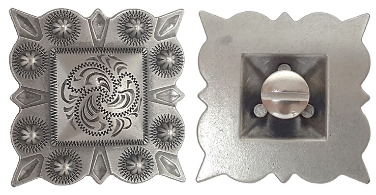 1" Square Berry Conchos 2 Pack Antiqued Silver ⋆ Hill Saddlery