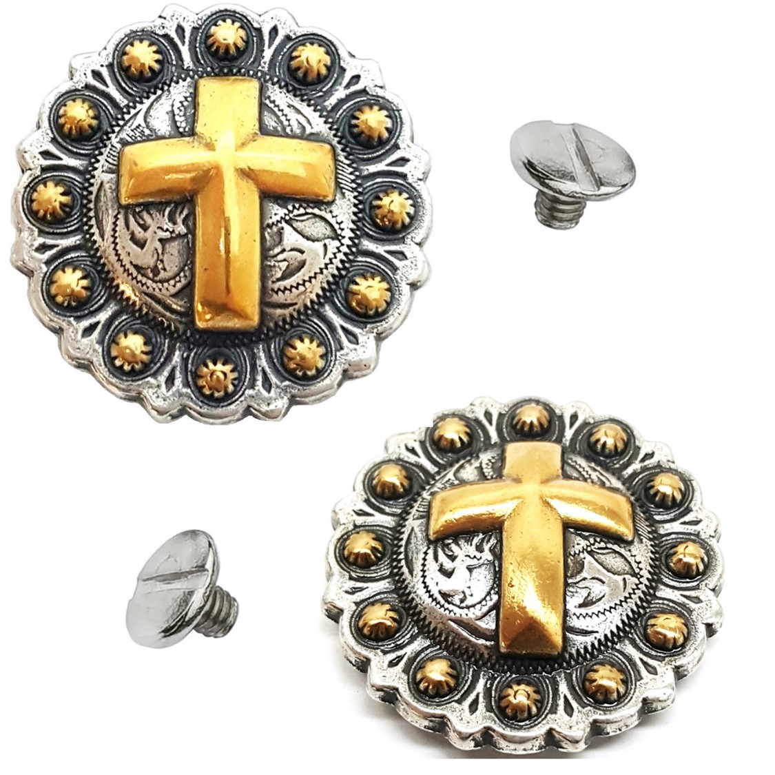 Western Berry Cross Concho Silver-Gold 2 Pack 1-1/4" With Screws ⋆ Hill ...