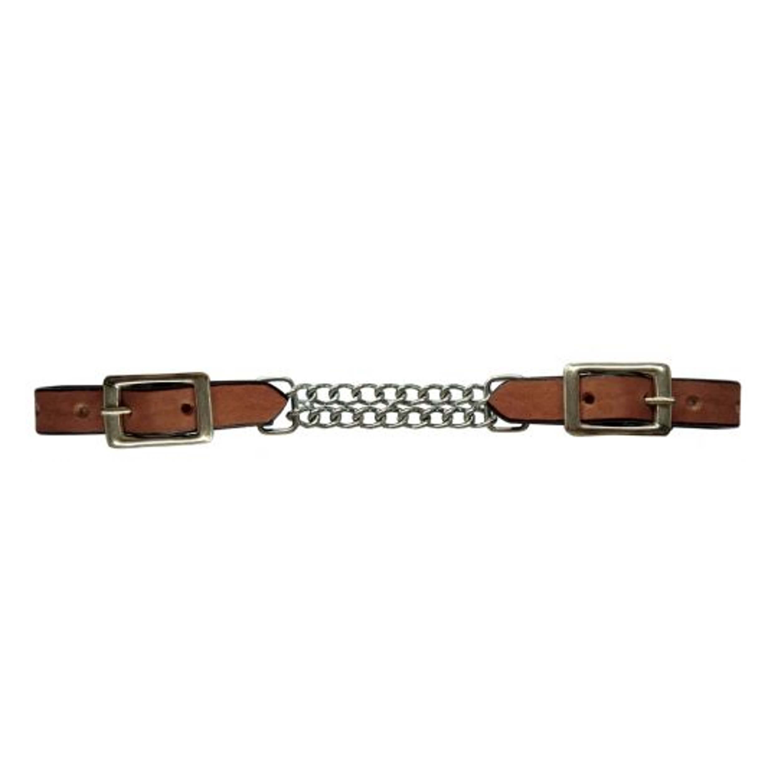 Medium Oil Leather Curb Double Chain Bit Strap ⋆ Hill Saddlery
