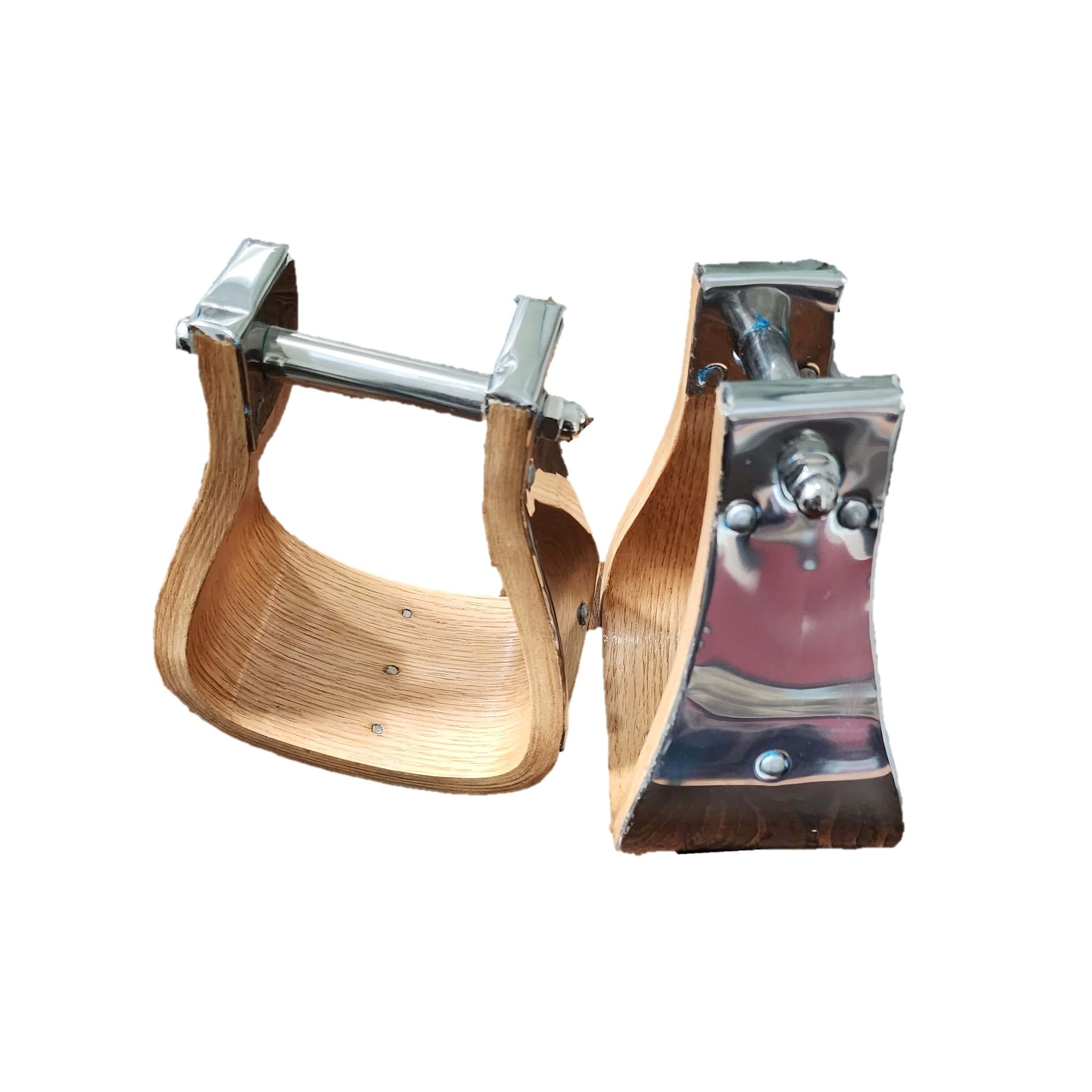 3" Deep Stainless Steel Covered Wood Stirrups ⋆ Hill Saddlery