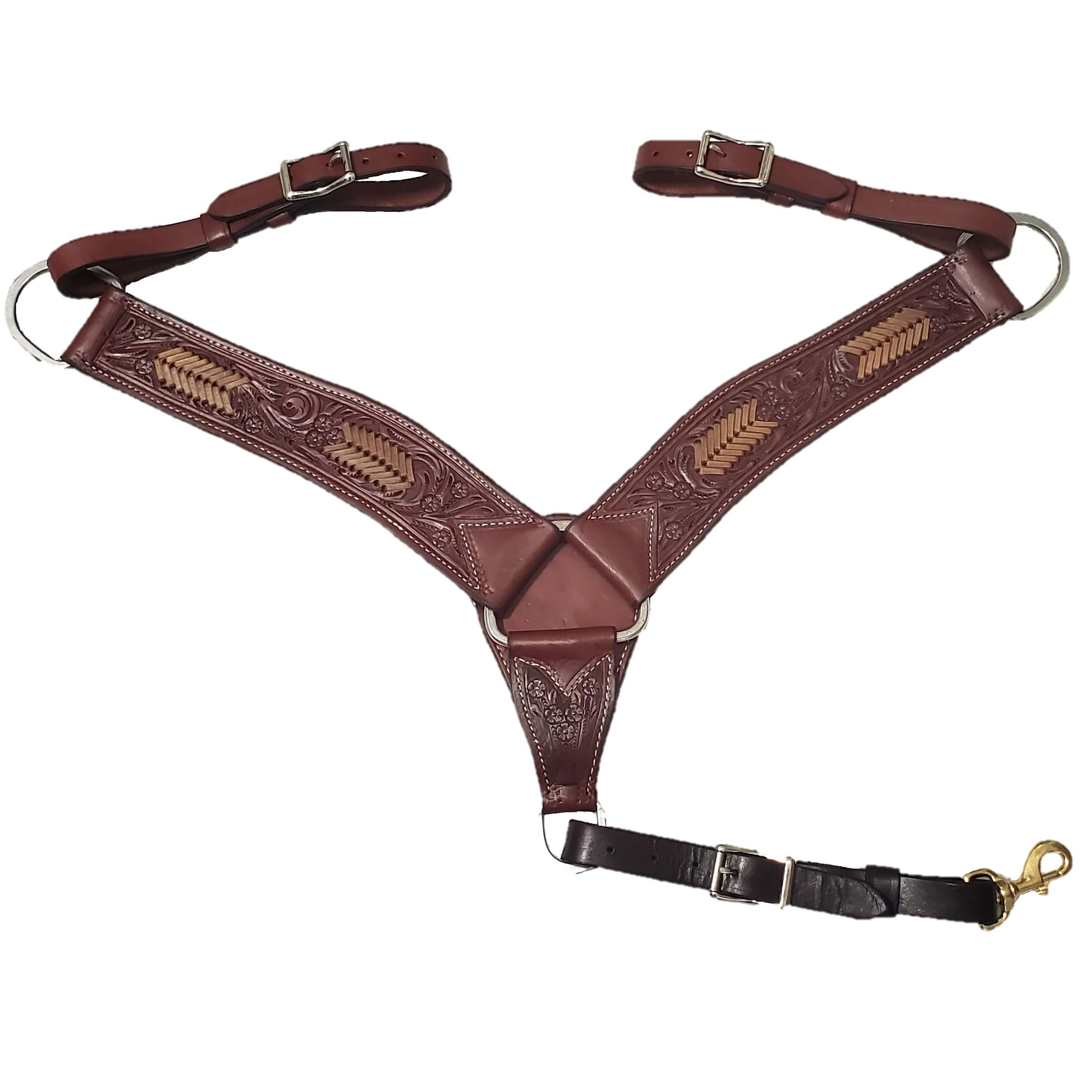 Western Chocolate Color Tooled Leather Roping Breast Collar with ...